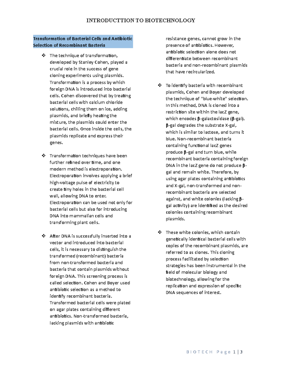 Introduction to Biotechnology Chapter 12 - INTRODUCTTION TO ...