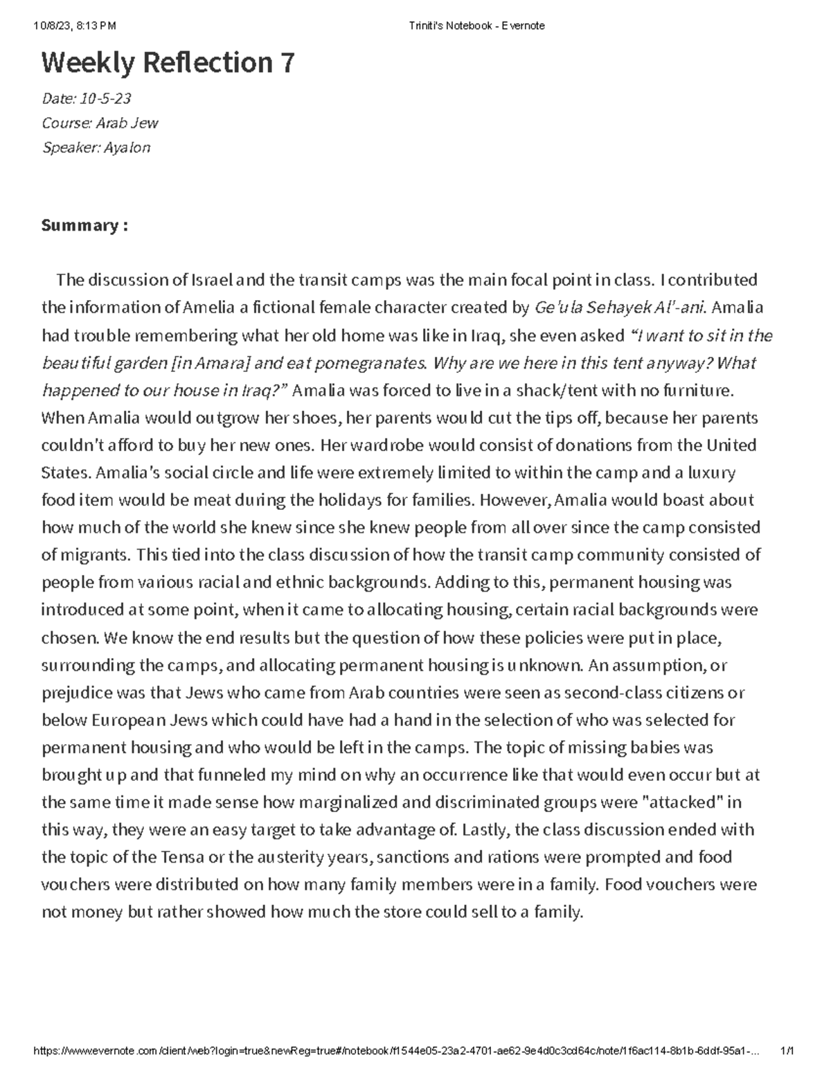 Weekly Reflection 7 - n/a - 10/8/23, 8:13 PM Triniti's Notebook ...