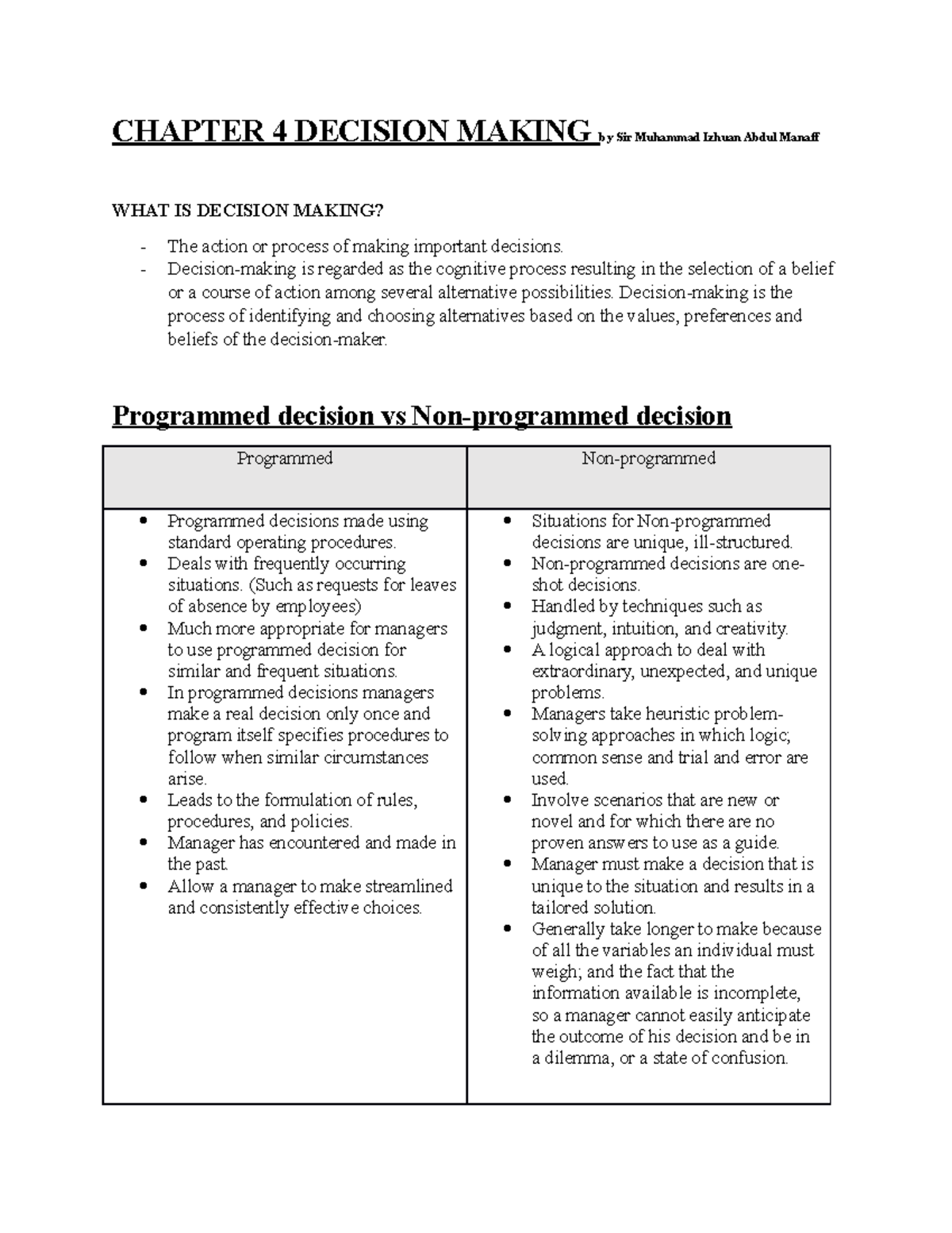 Chapter 4 Decision Making - CHAPTER 4 DECISION MAKING by Sir Muhammad ...