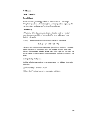 Answers problem set I - Answer - Answers problem set I What is the effect of an increase in the ...