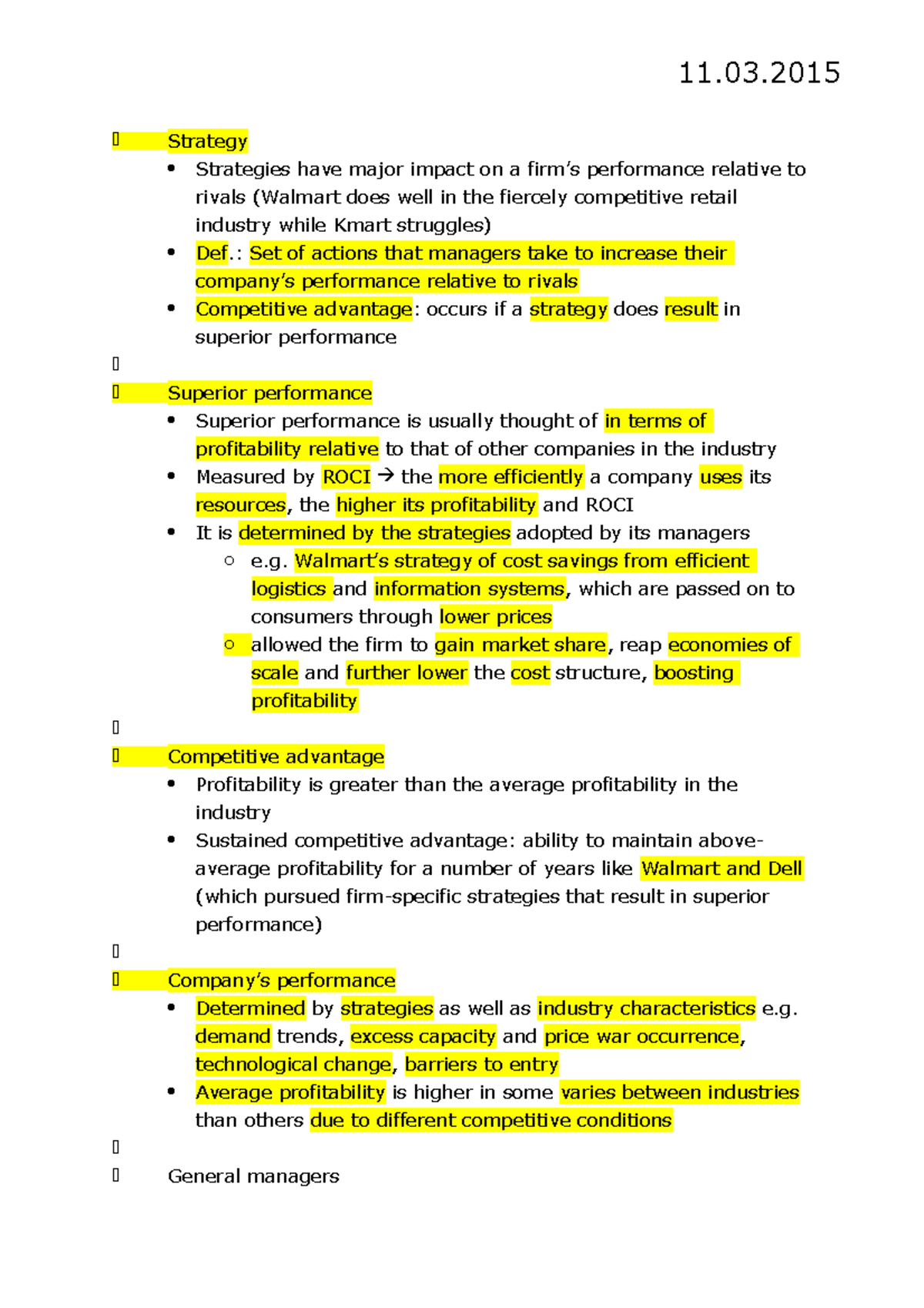 Strategic Mgmt Study Guide Final - Lecture notes, lectures 1 - 10 - 11. ...