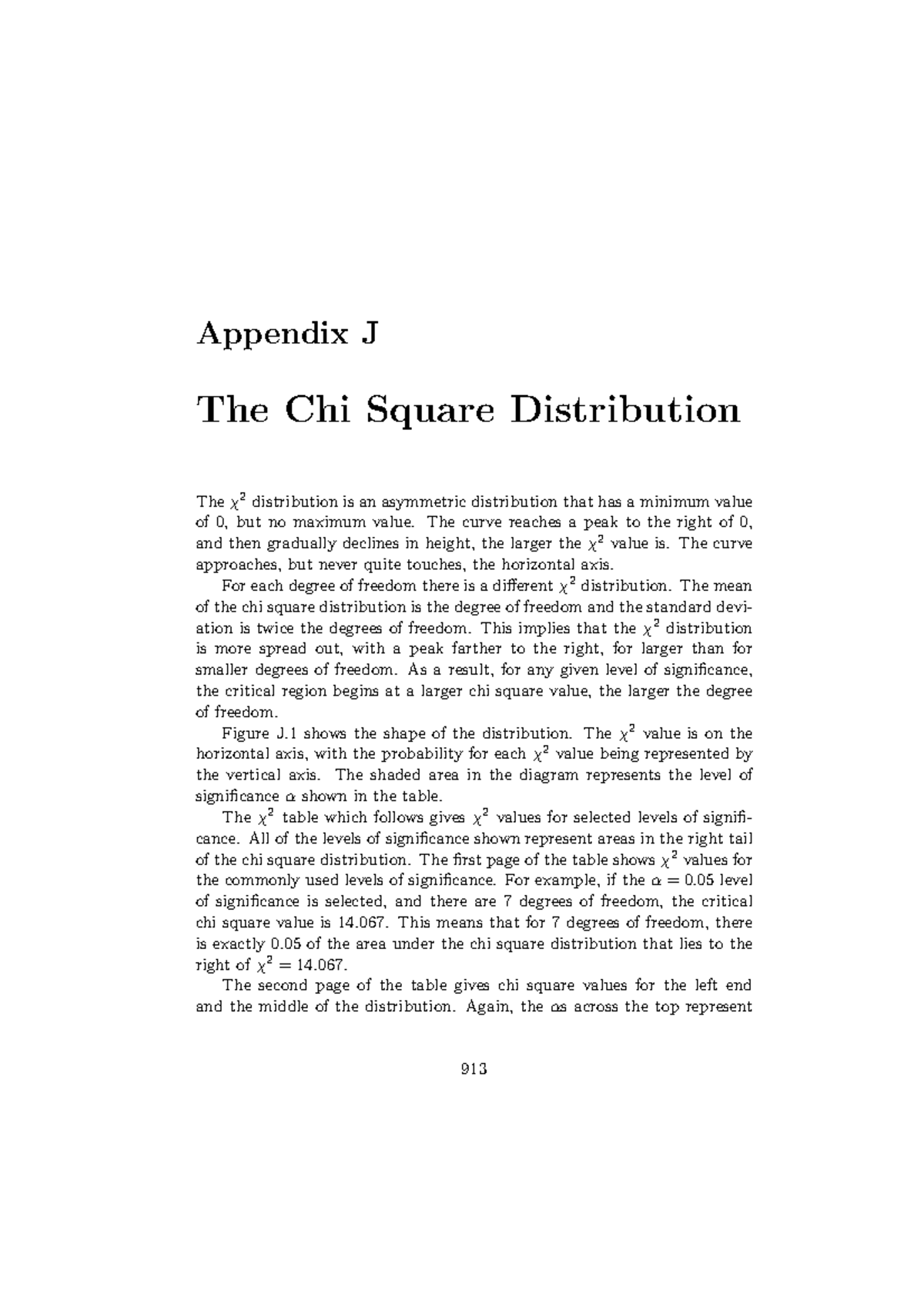 Chi square Distribution Table - Appendix J The Chi Square Distribution ...