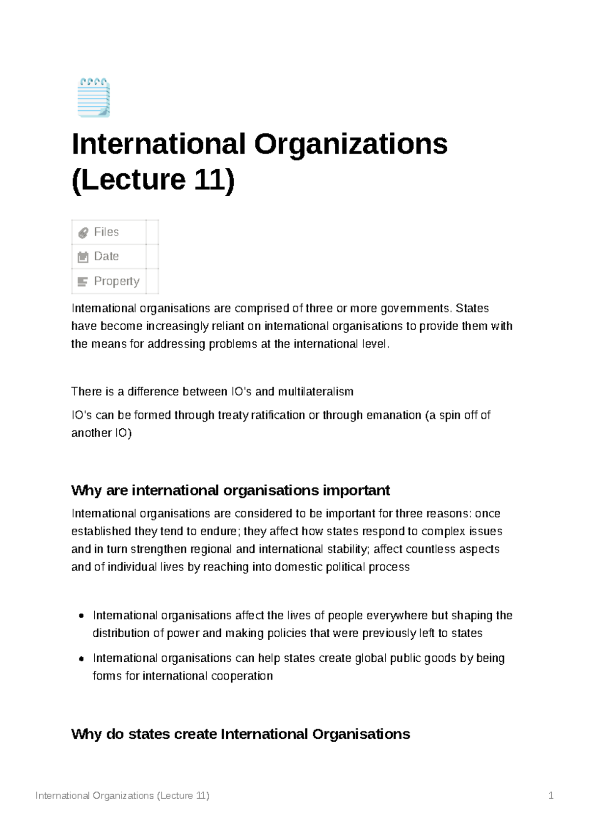 International Organizations (Lecture 11) - 🗒 International ...