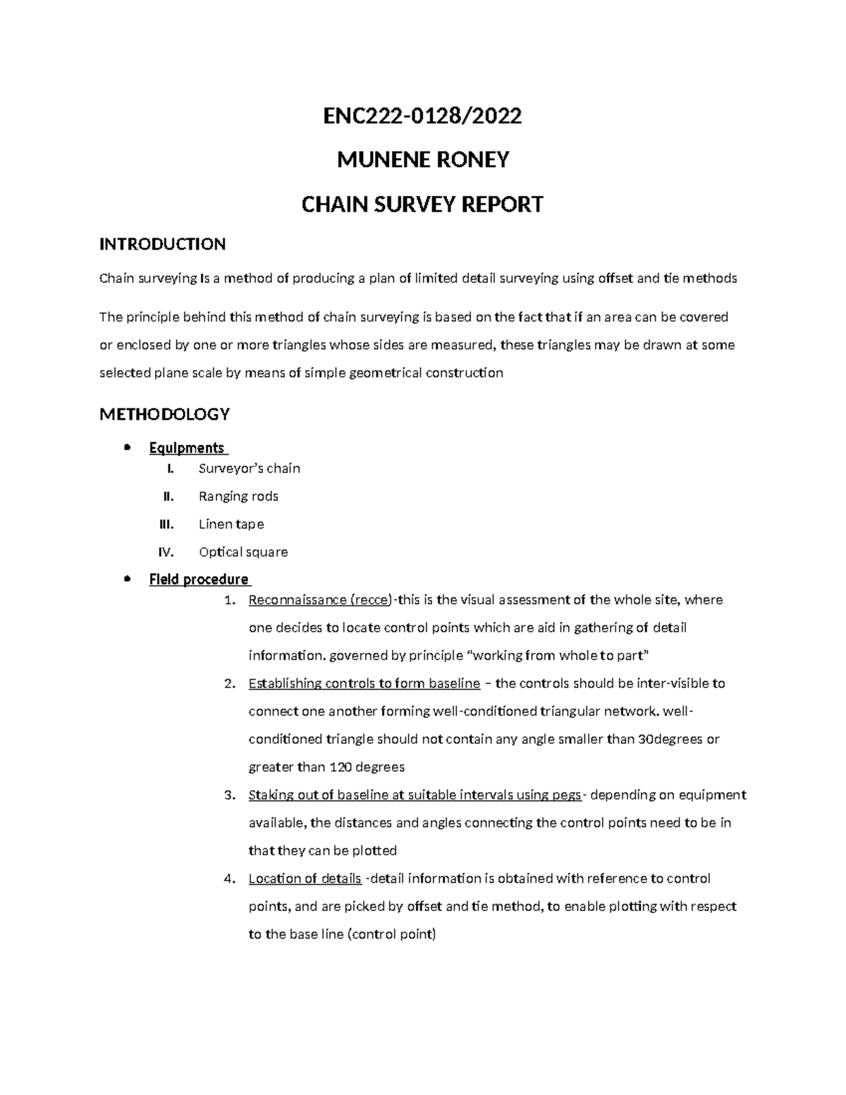 Chain surveyin report - ENC222-0128/ MUNENE RONEY CHAIN SURVEY REPORT ...