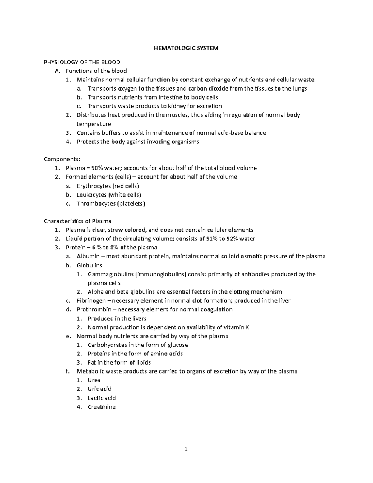 Hematologic- System - Hematology - HEMATOLOGIC SYSTEM PHYSIOLOGY OF THE ...