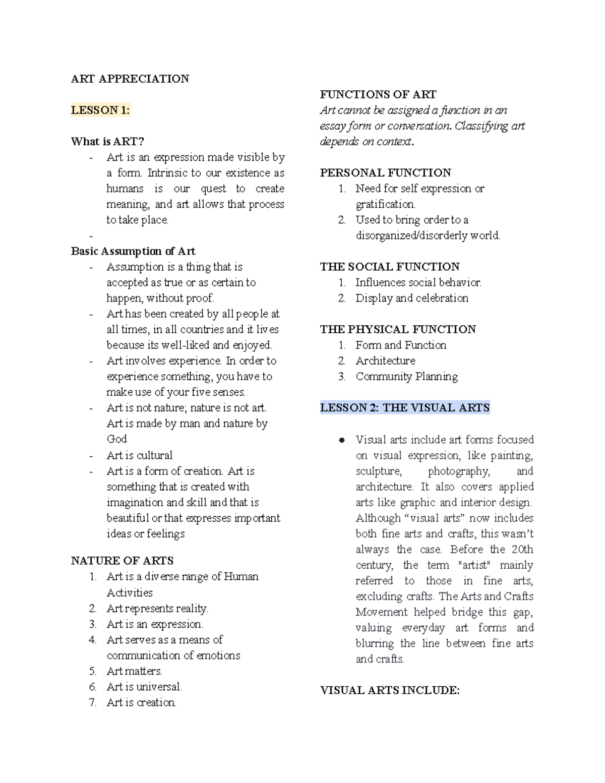 ART Appreciation v2 - summary art app - ART APPRECIATION LESSON 1: What ...