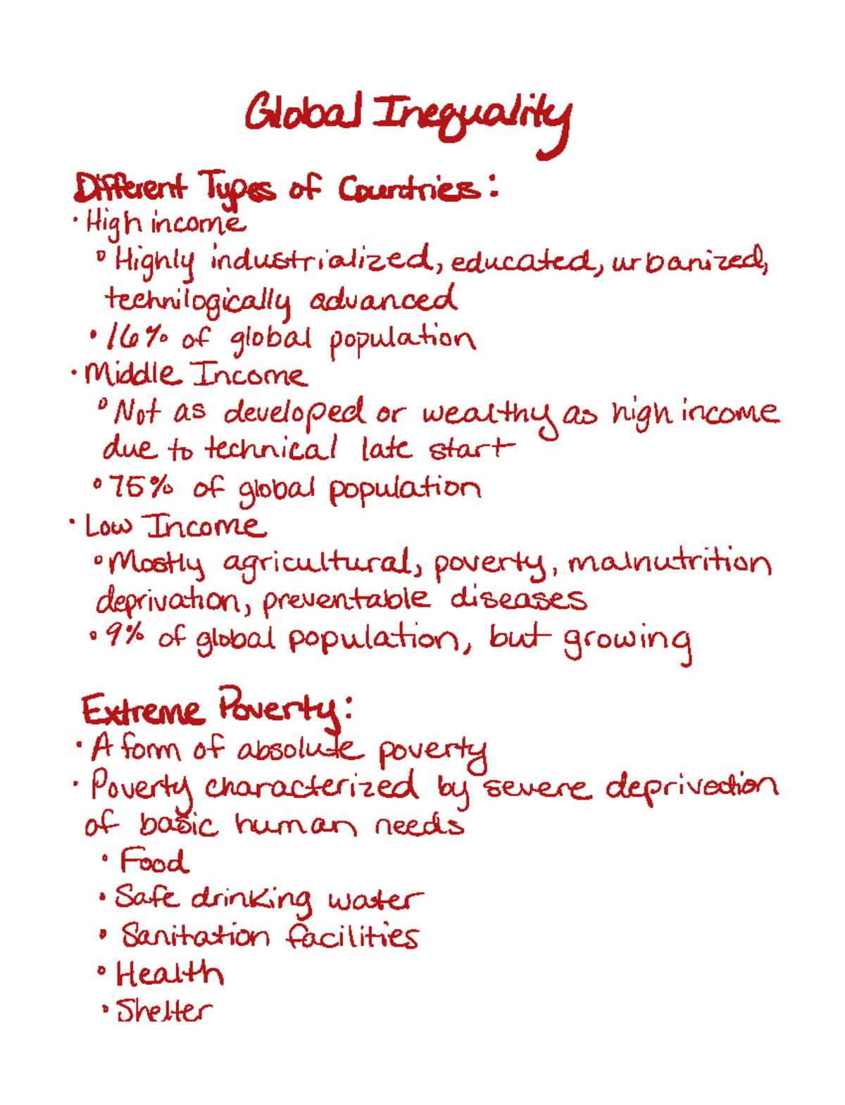 Chapter 9 Notes - Global Inequality Different Types of Countries High ...