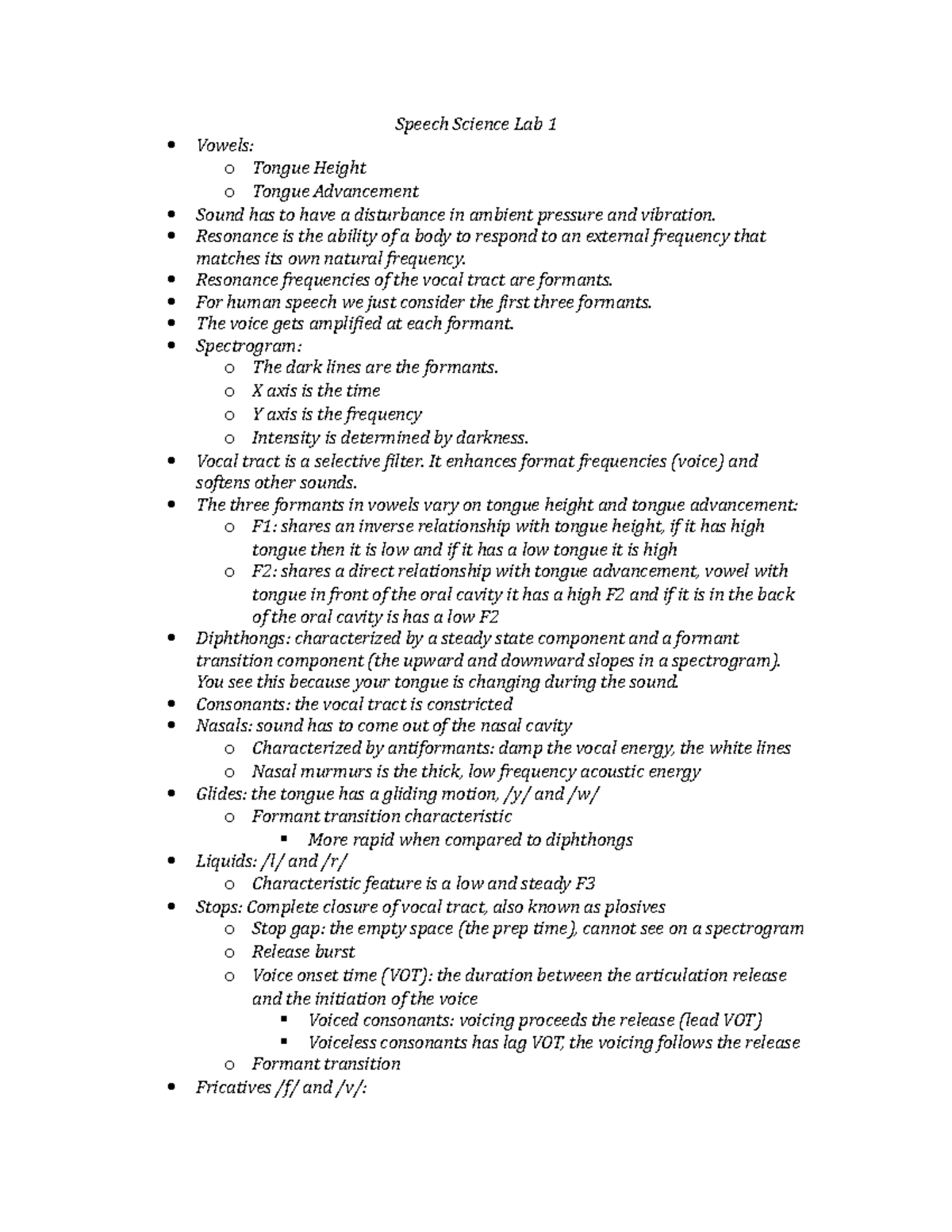 Lab 1 - Lab 1 assignment - Speech Science Lab 1 Vowels: o Tongue - Studocu