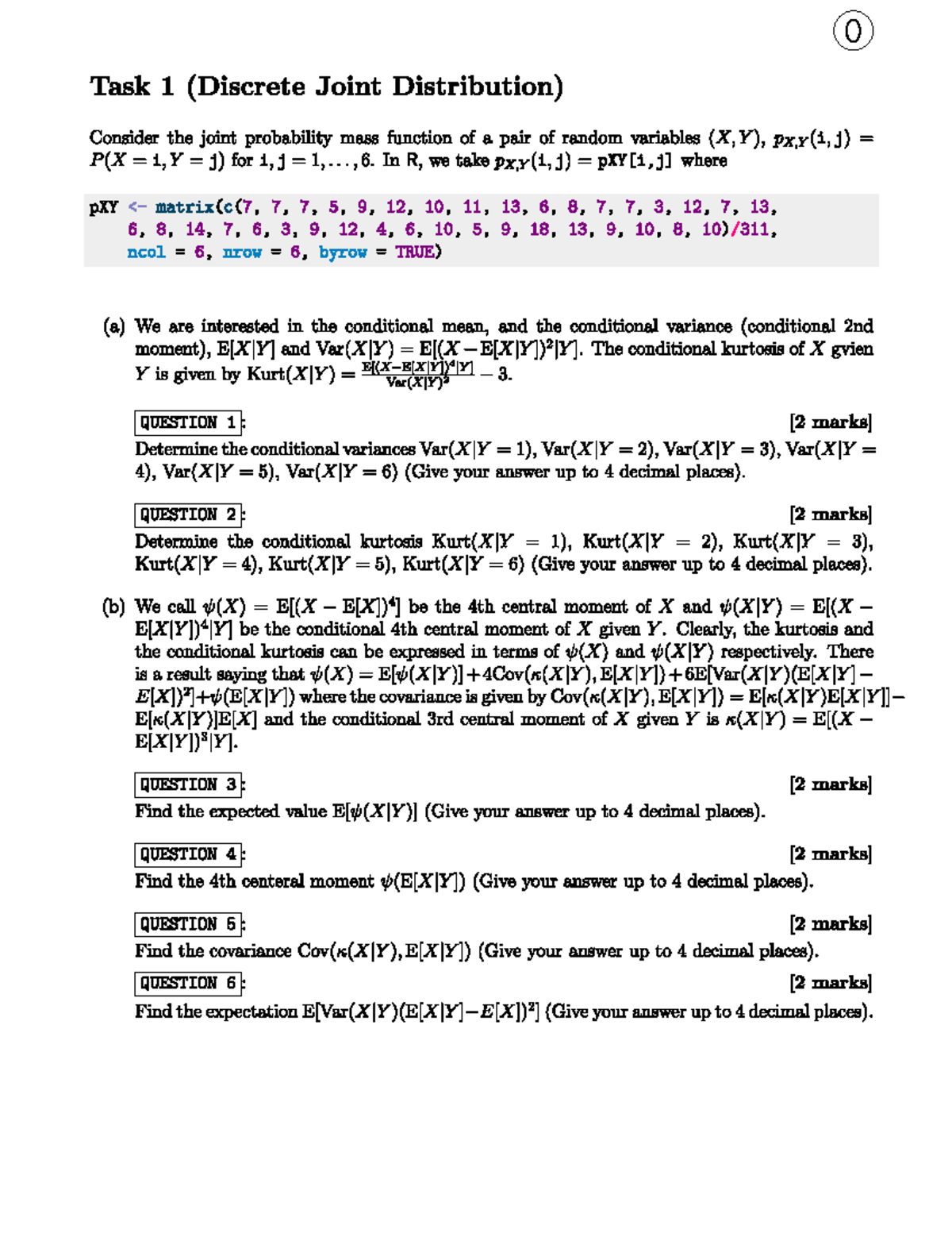 2021 Quiz Stat 2 - 0 Task 1 (Discrete Joint Distribution) Consider the ...