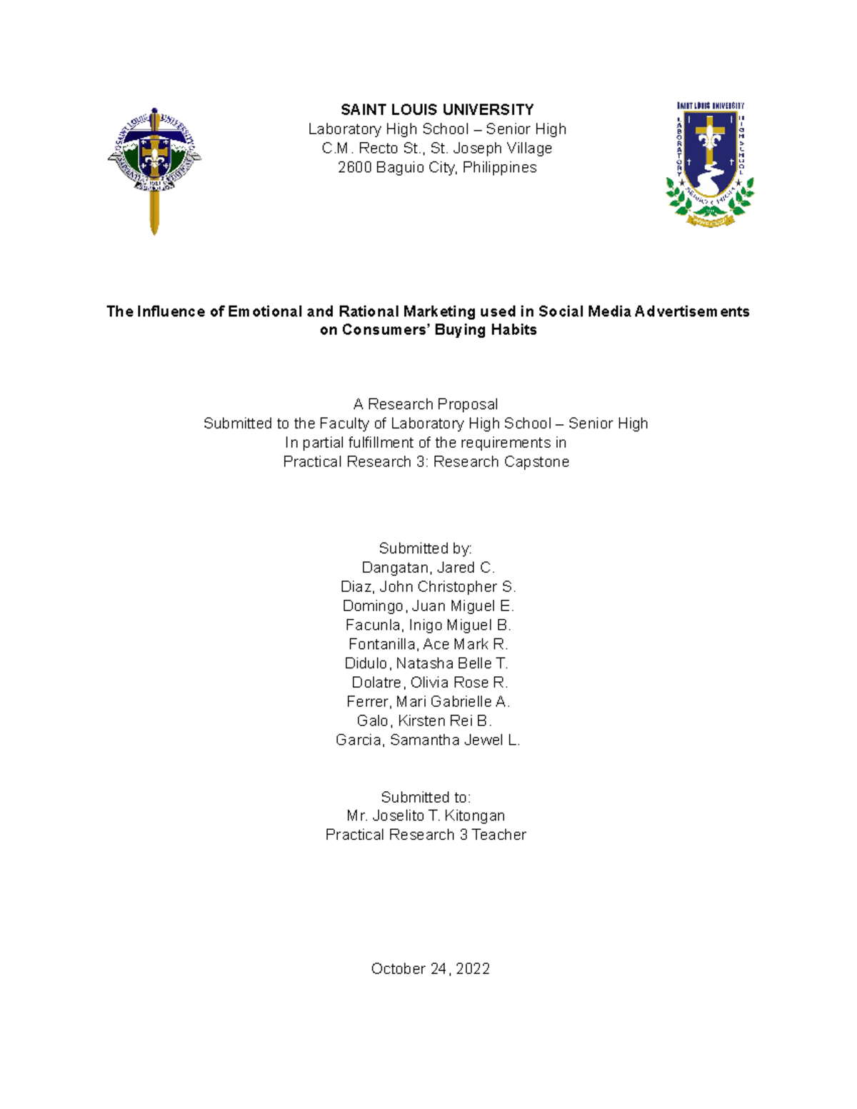Research Proposal Cover 12 ABM B Group 2 - SAINT LOUIS UNIVERSITY ...