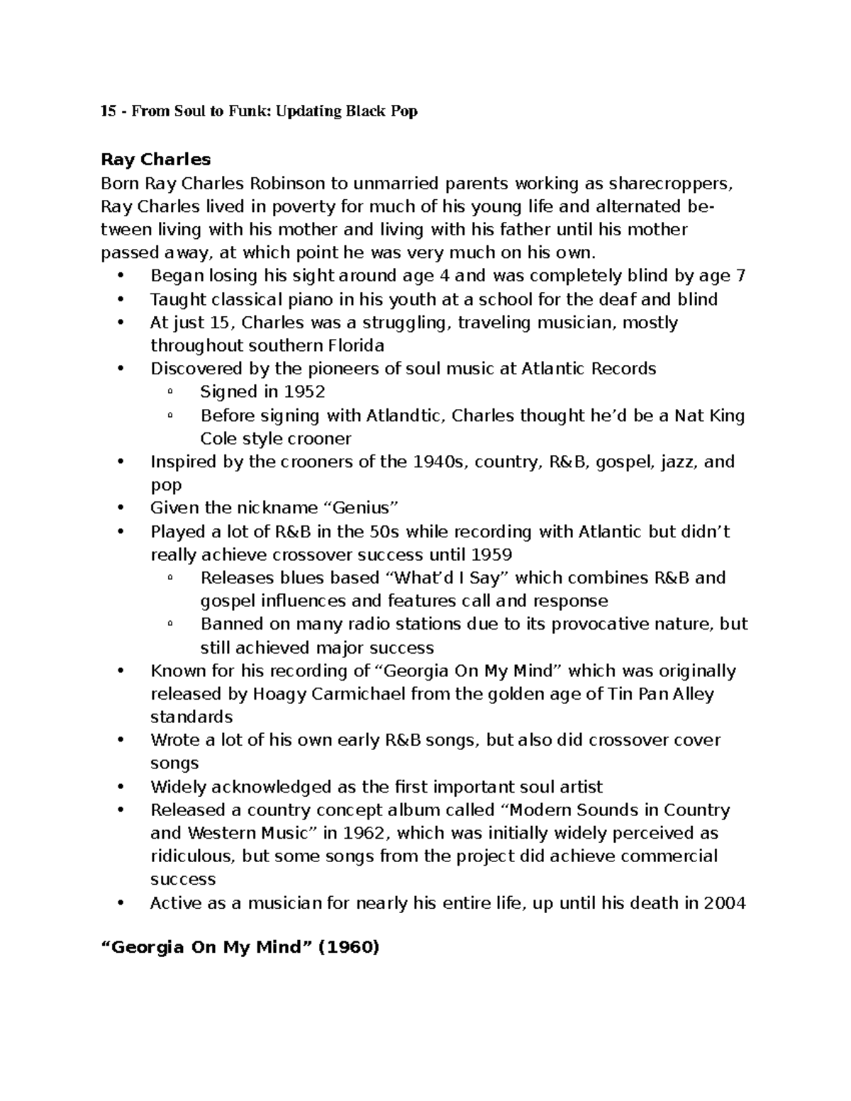 Ch. 15 Notes - From Soul to Funk - 15 - From Soul to Funk: Updating ...