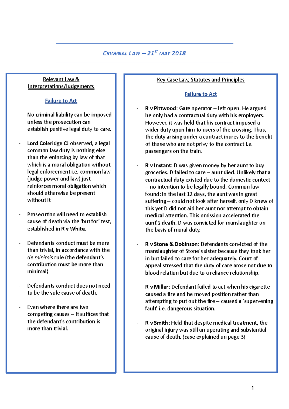 Criminal Law revision table - Key Case Law, Statutes and Principles ...