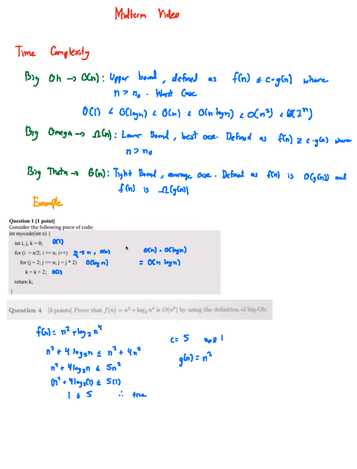 CSI2110 Midterm Notes - Midterm Video Time Complexity Big Oh Ocn Upper ...