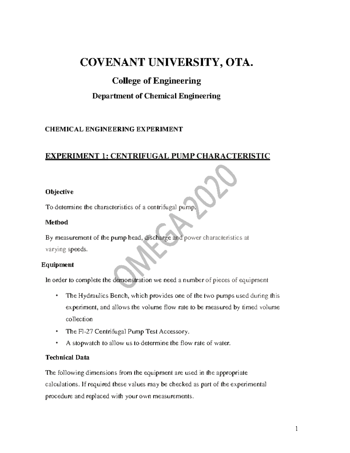 Laboratory manual - COVENANT UNIVERSITY, OTA. College of Engineering ...