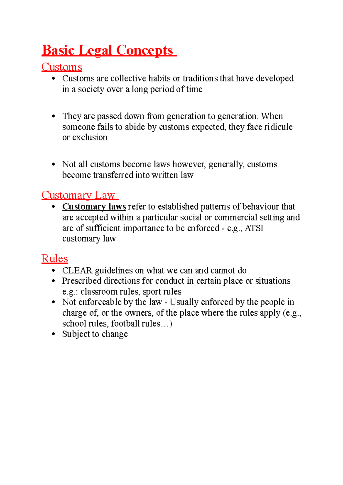 Legal Notes - Nice - Basic Legal Concepts Customs Customs are ...