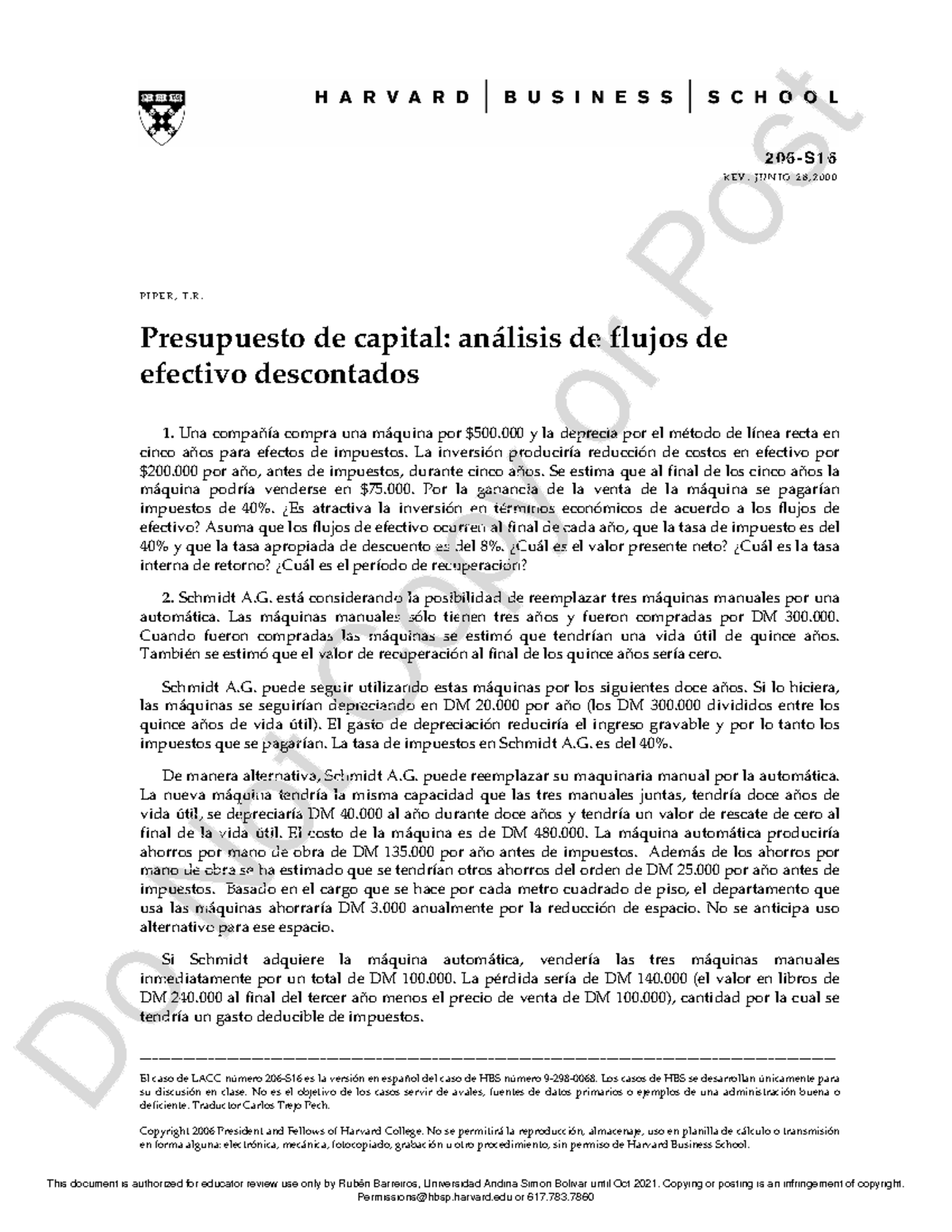 Doc.con ejercicios de Presupuestos de capital - análisis de flujos de efectivo descontados - Studocu