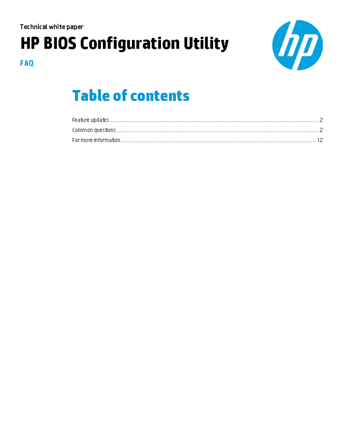 HP BCU FAQ - 123 - Technical white paper HP BIOS Configuration Utility ...