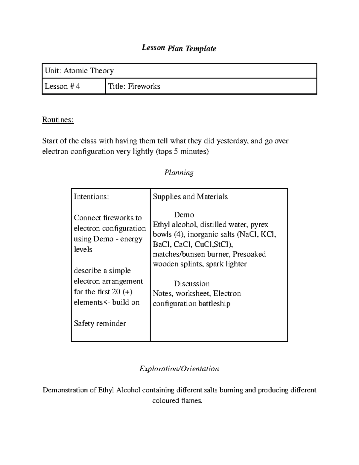 Electron configuration (Chem 11) - Lesson Plan Template Unit: Atomic ...
