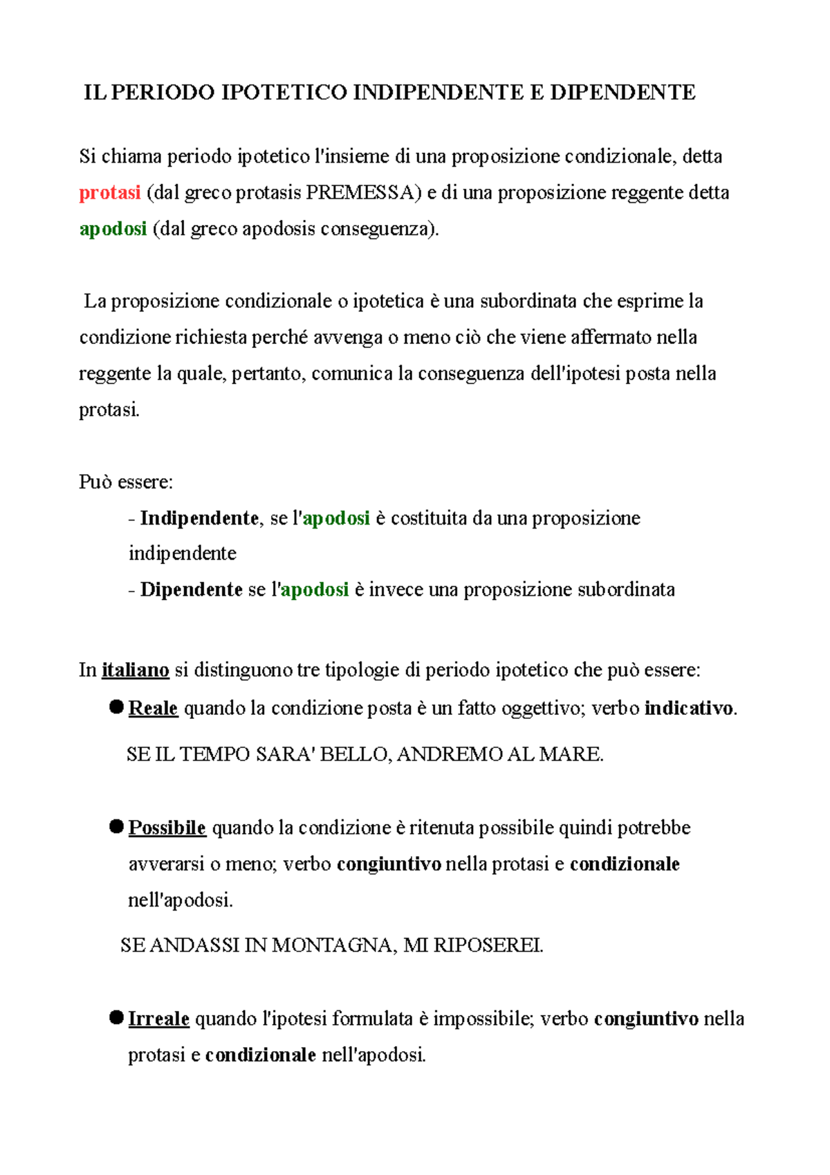 Periodo Ipotetico - grammatica - IL PERIODO IPOTETICO INDIPENDENTE E ...