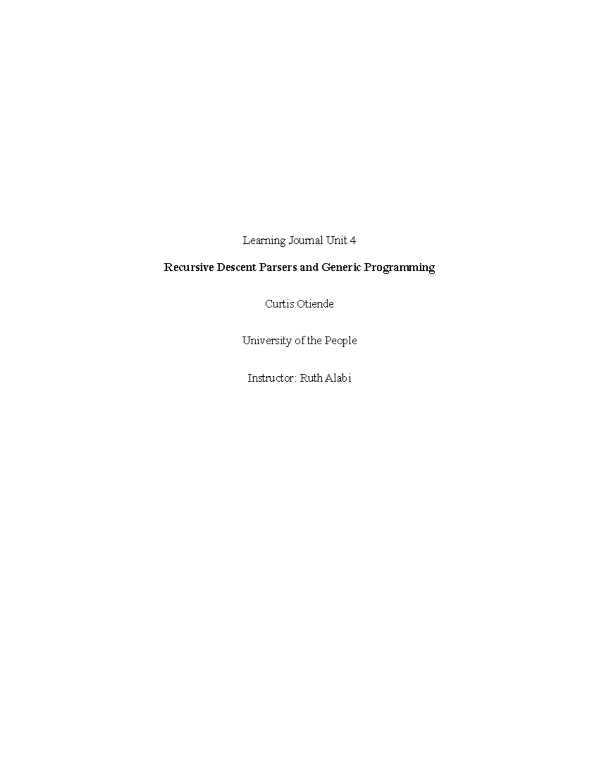 Cs1103 Programming 2 Learning Journal Unit 4 Learning Journal Unit 4 Recursive Descent Parsers
