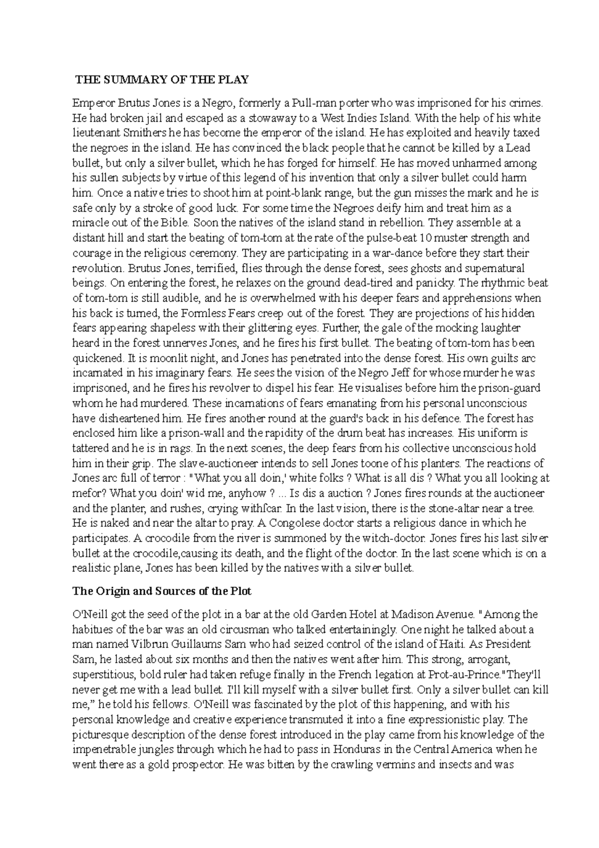 THE Summary OF THE PLAY - emperor jones - THE SUMMARY OF THE PLAY ...