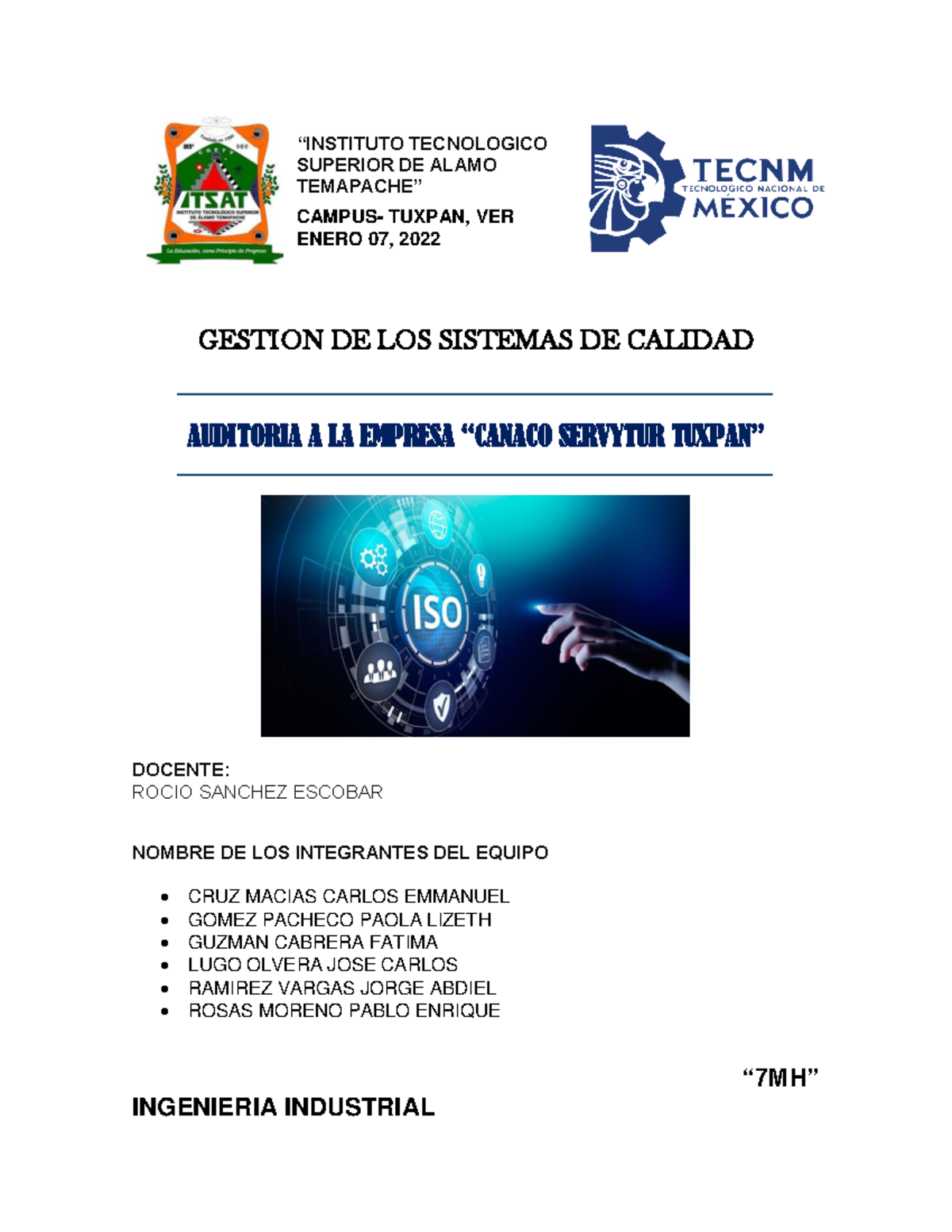 Auditoria gestión de los sistemas de calidad - “INSTITUTO TECNOLOGICO ...