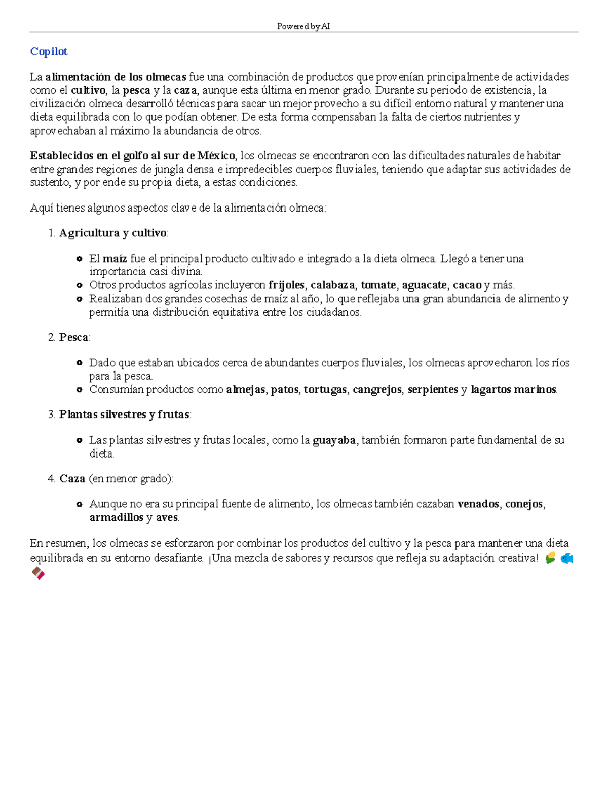 Comida de los omecas - interesante - Powered by AI Copilot La ...