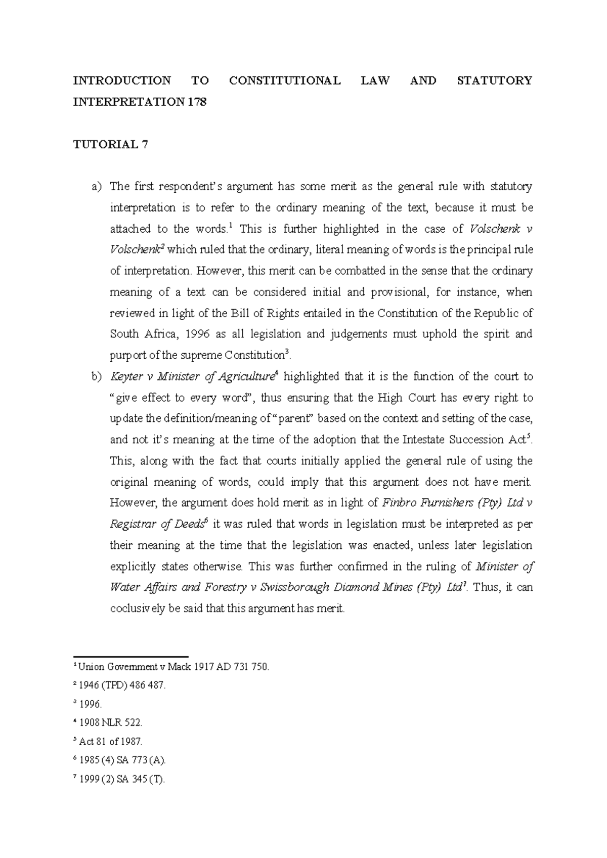 Intros TUT 7 - INTRODUCTION TO CONSTITUTIONAL LAW AND STATUTORY ...