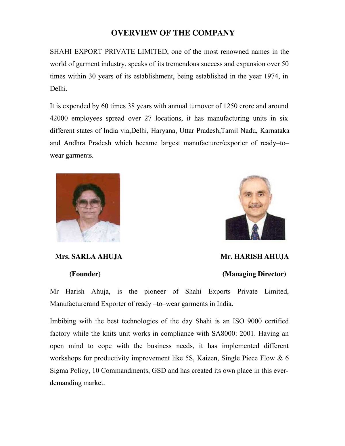 Sample 2 - Arjun gave it - OVERVIEW OF THE COMPANYOVERVIEW OF THE ...