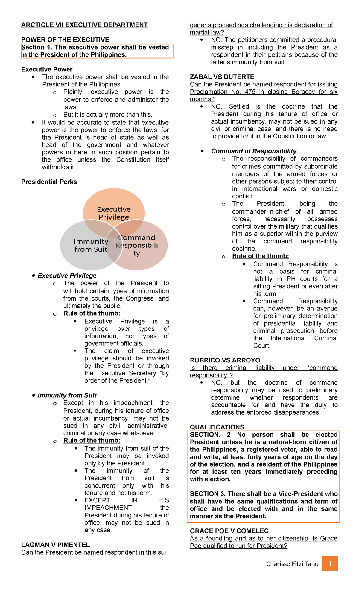 Arcticle VII Executive Department - ARCTICLE VII EXECUTIVE DEPARTMENT POWER OF THE EXECUTIVE ...