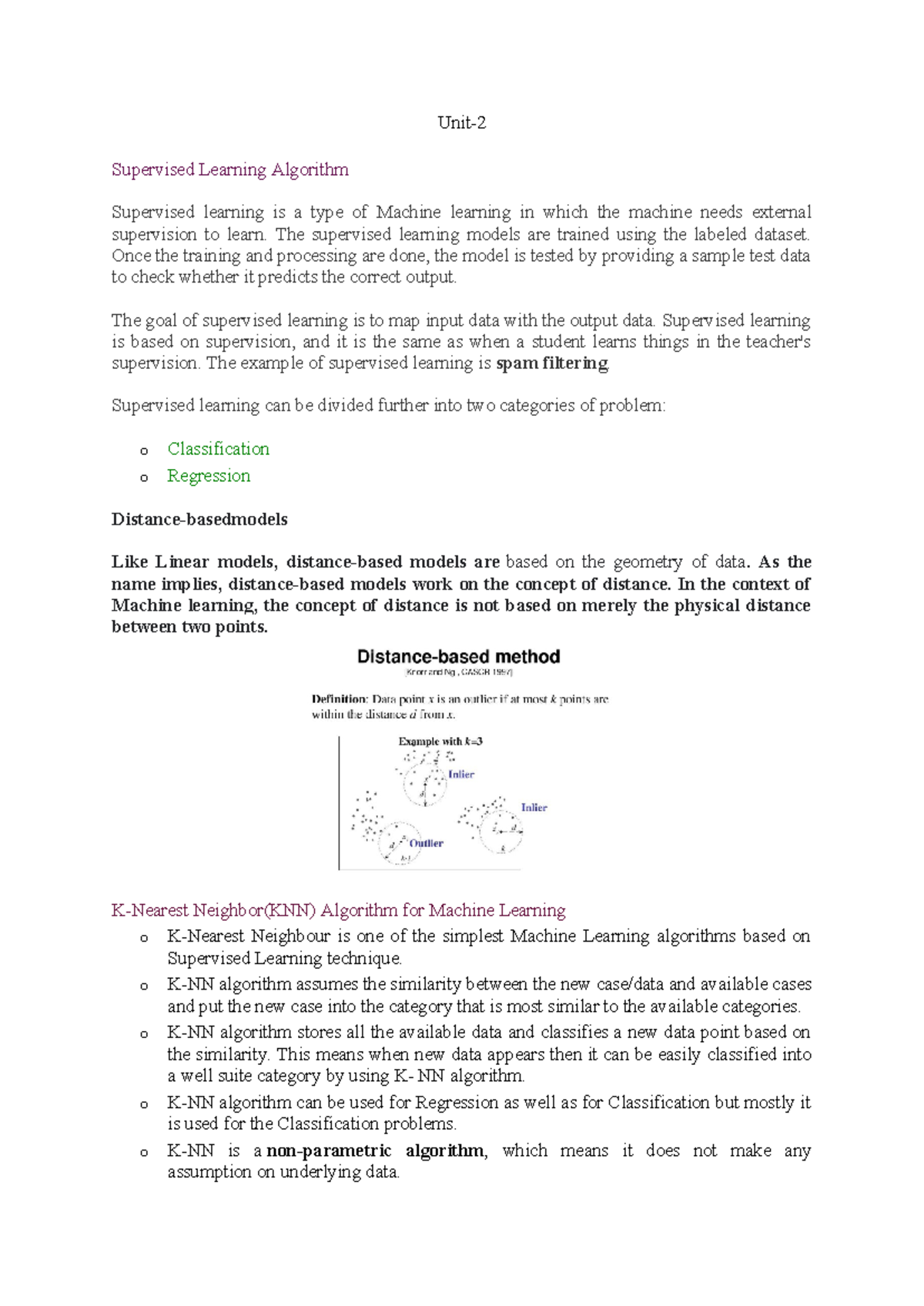 Unit 2 Machine Learning R20 Unit Supervised Learning Algorithm Supervised Learning Is A Type