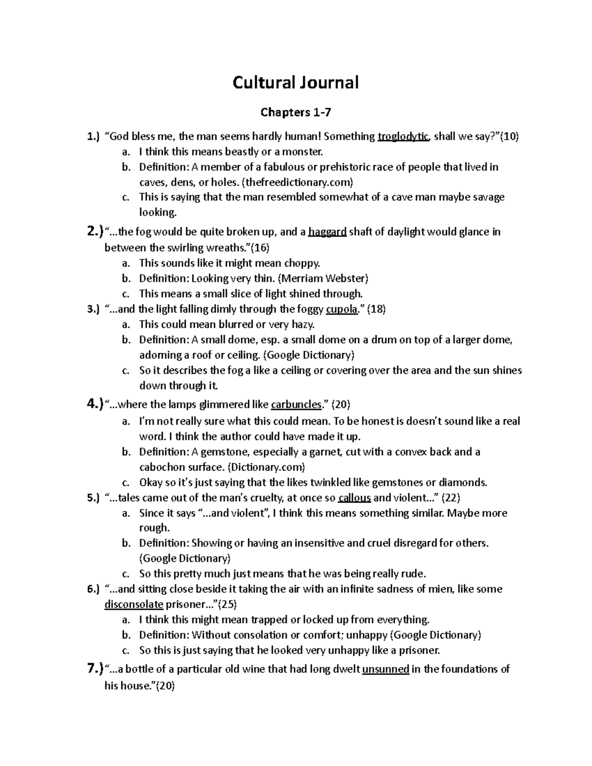 Cultural Journal - Jekyll and Hyde - Cultural Journal Chapters 1- 1 ...