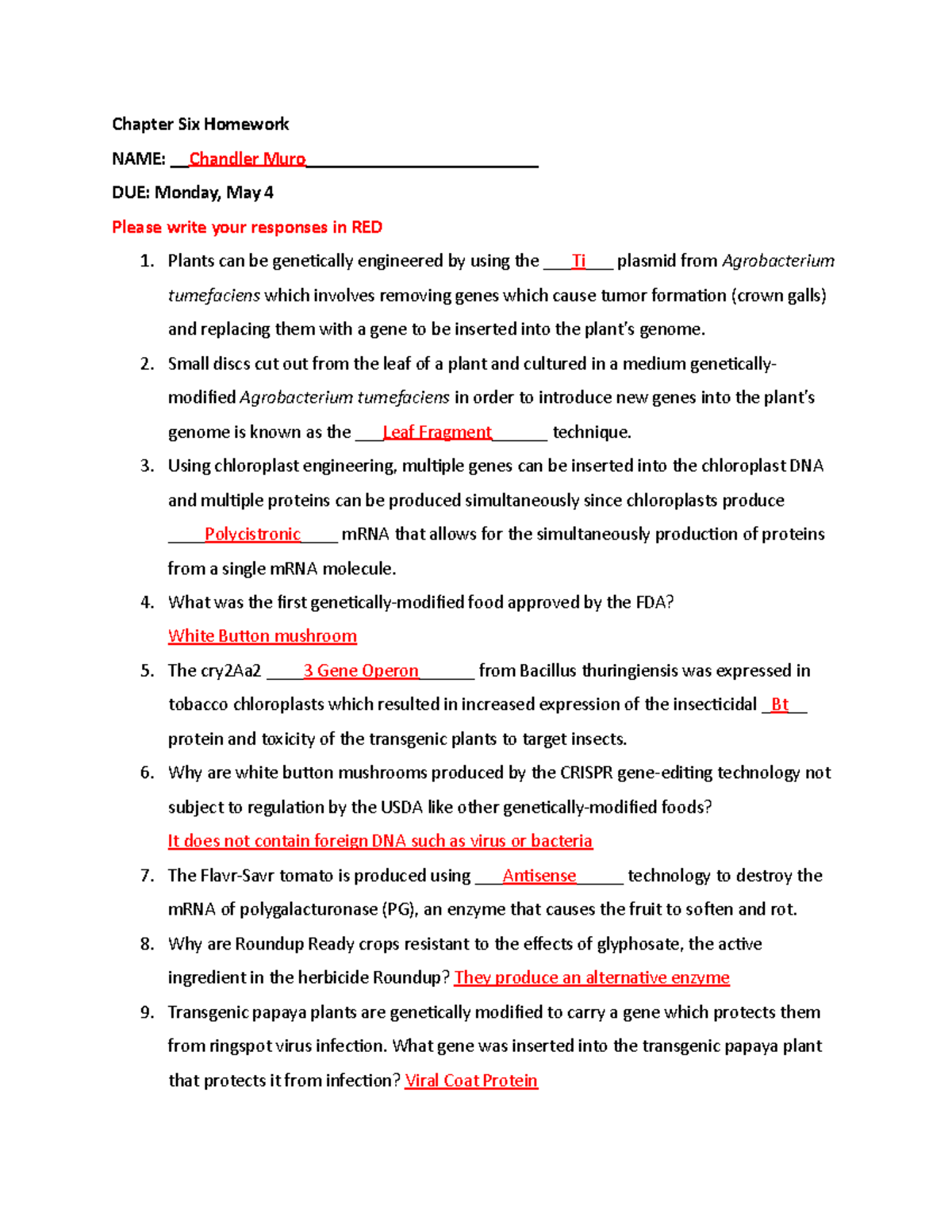 Chapter Six Homework - Chapter Six Homework NAME: Chandler Muro ...