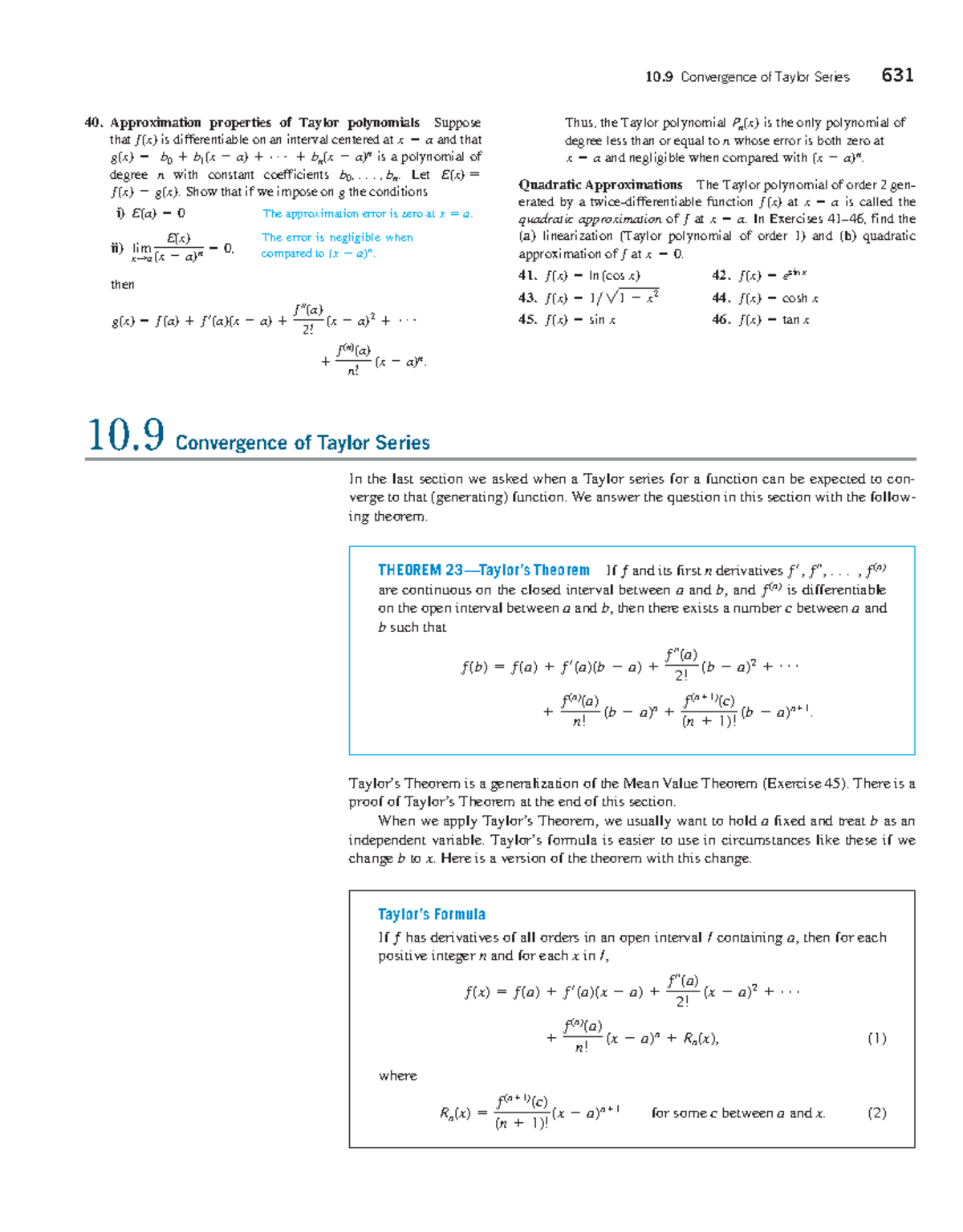 Math ch10-9 - math work - 10 Convergence of Taylor Series 631 40 ...