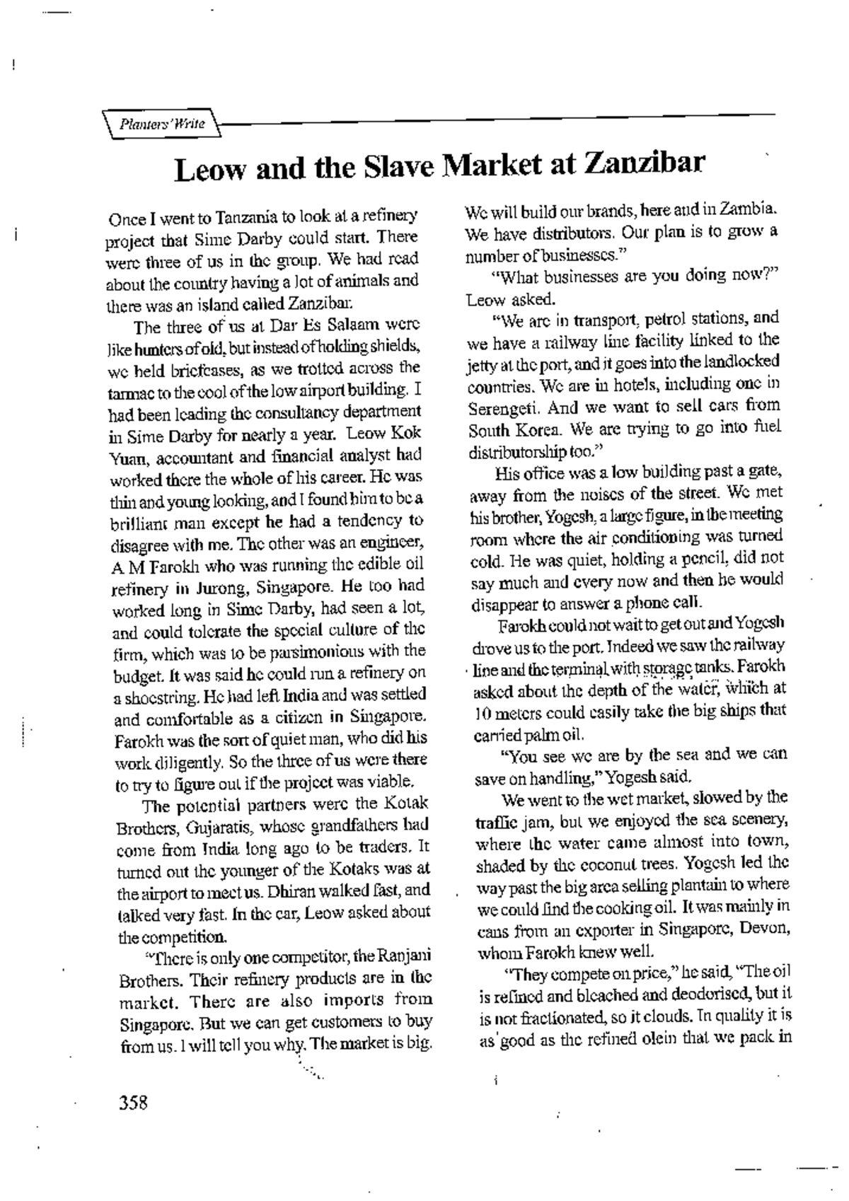 Leow and the Slave Market at Zanzibar - Random Paper - UiTM - Studocu