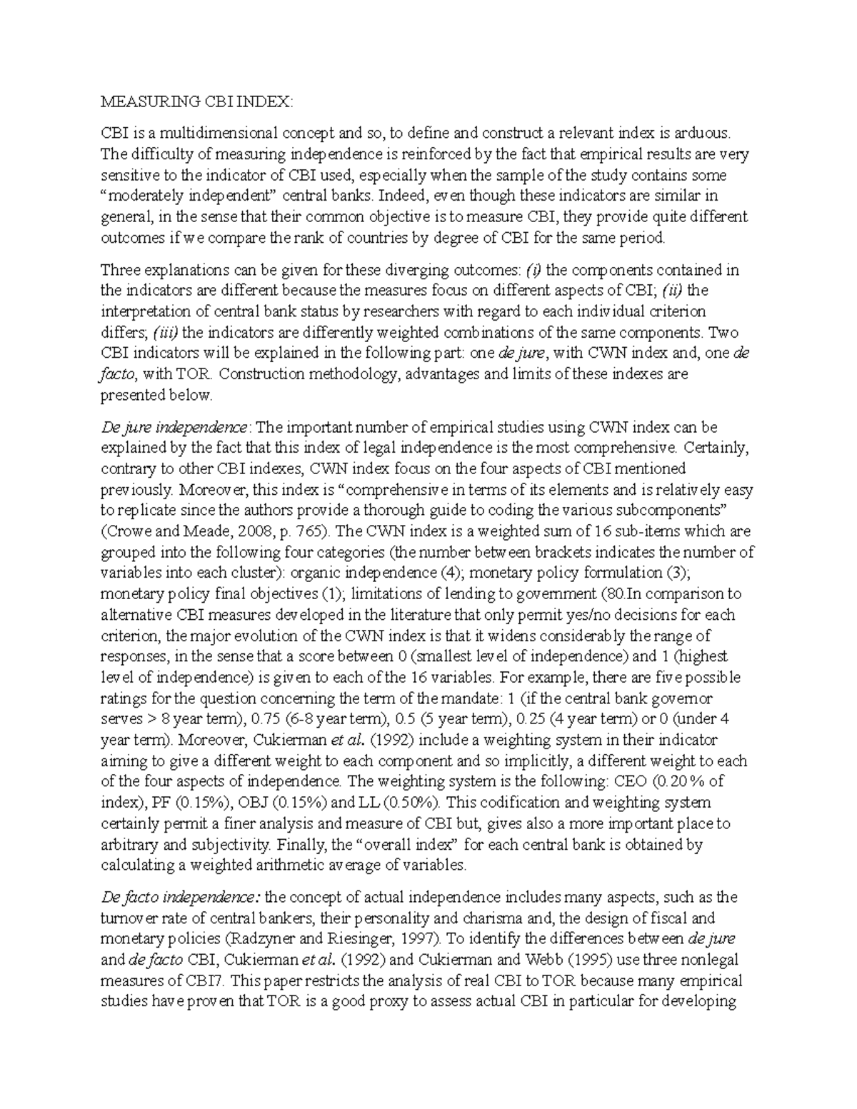 Part Of The Project For Monetary Theory Policy MEASURING CBI INDEX part-of-the-project-for-monetary-theory-policy-measuring-cbi-index