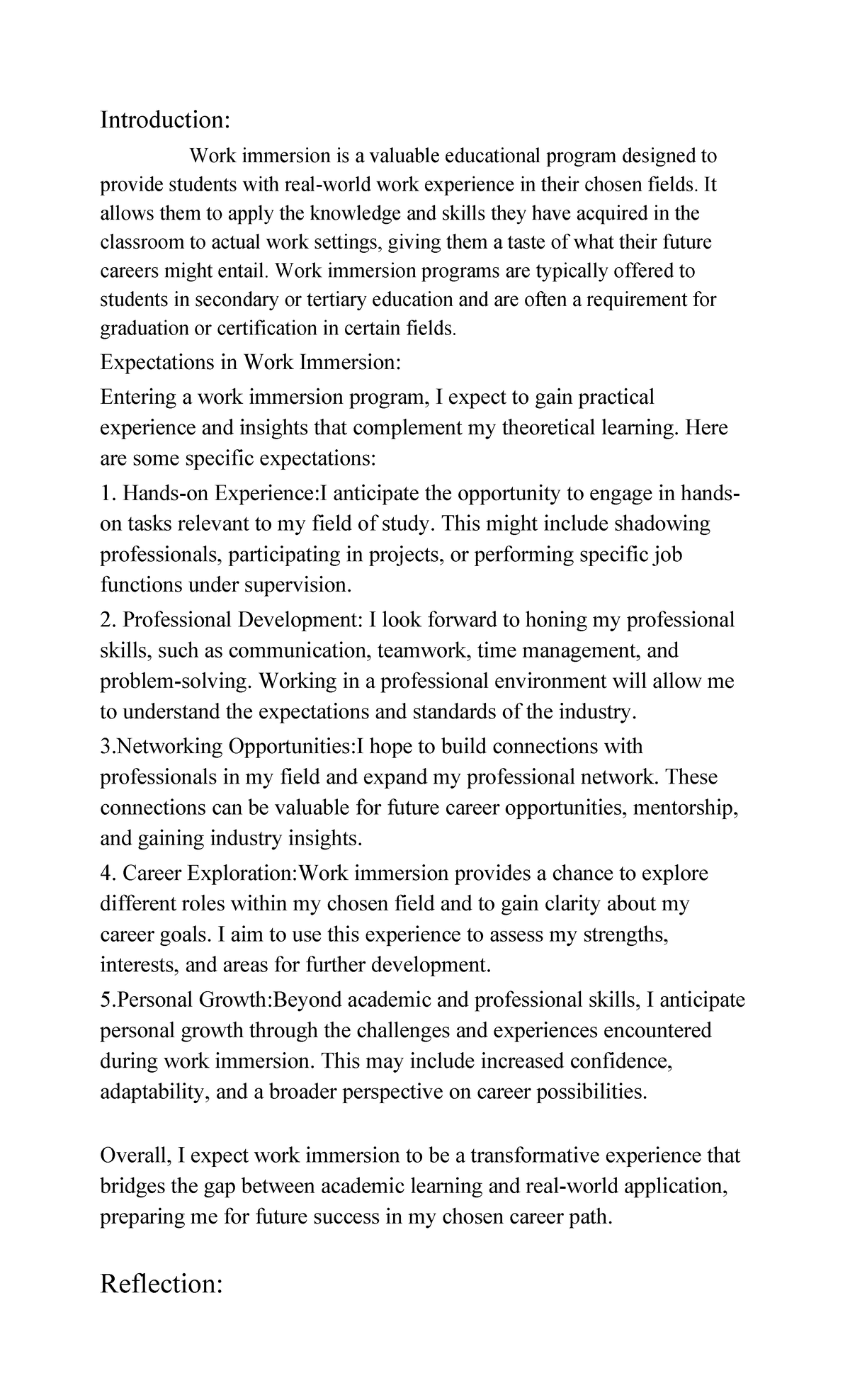 Introduction - Introduction: Work immersion is a valuable educational ...