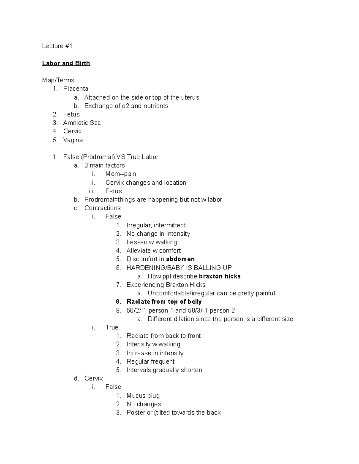 Women's Health Notes - Lecture # Labor and Birth Map/Terms 1. Placenta ...