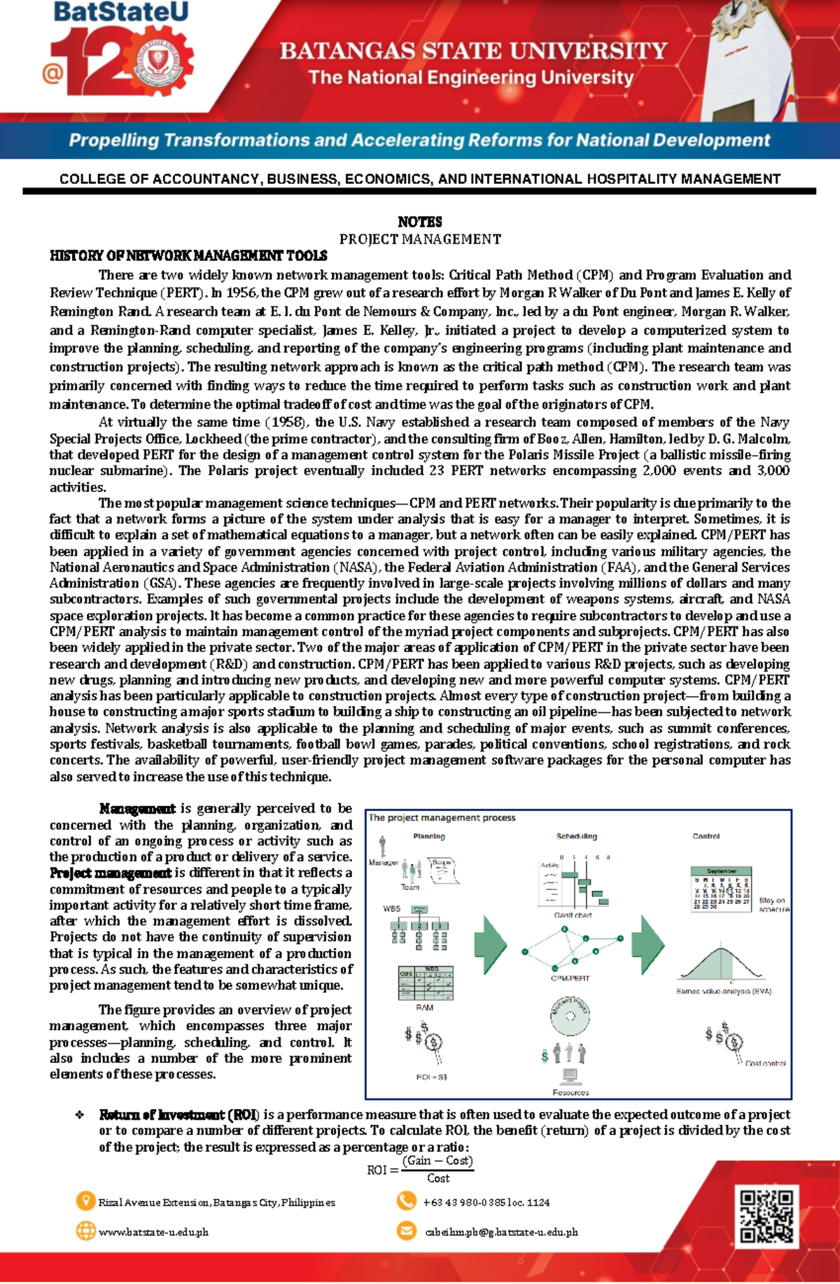 Notes-Project-Management - Rizal Avenue Extension, Batangas City ...