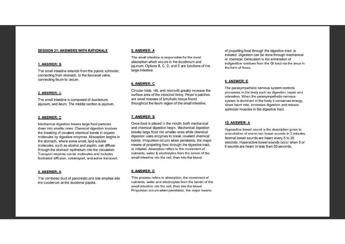 Anaphy lecture SAS 21 ( Answer Key) - bs nursing - Studocu