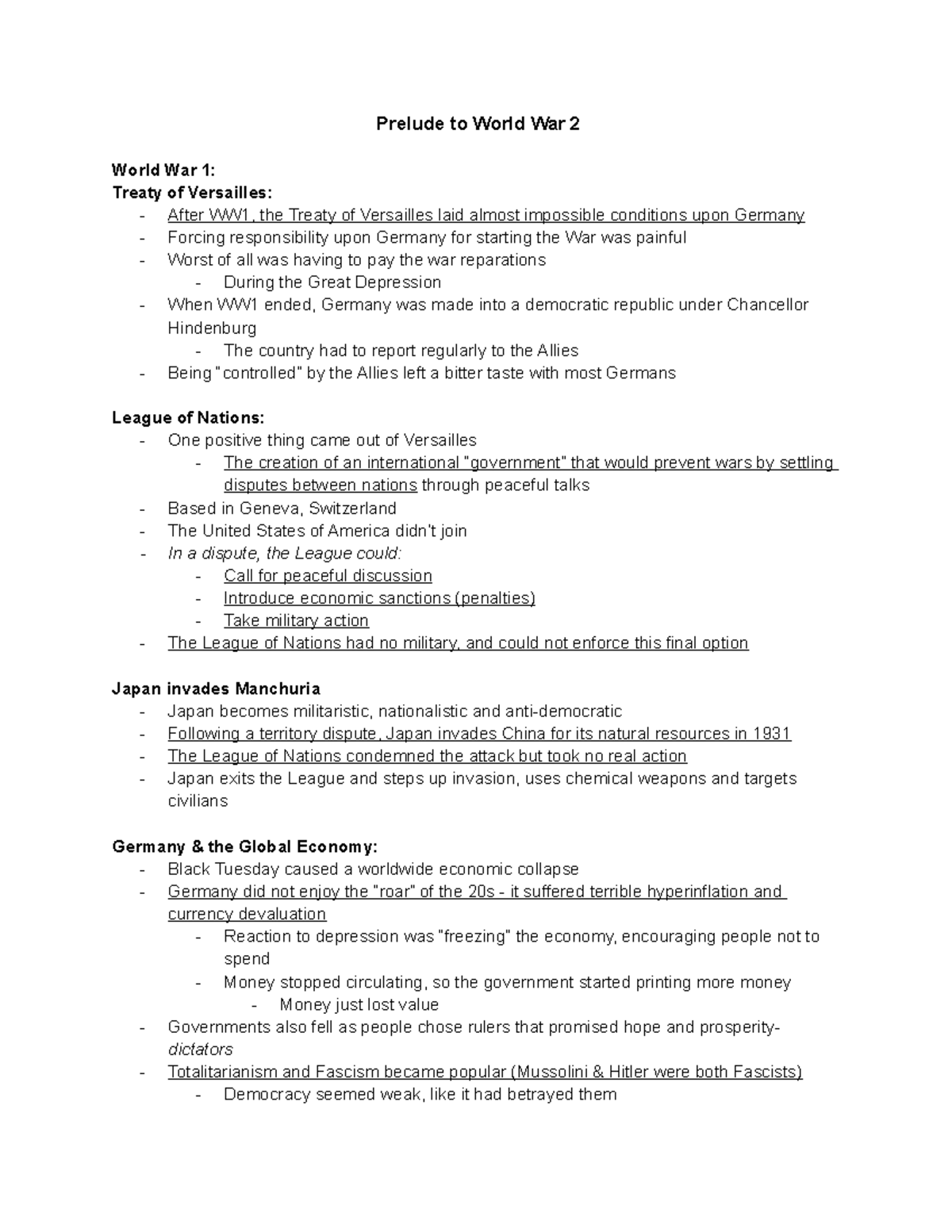 00. Prelude to WWII - Notes - Prelude to World War 2 World War 1 ...