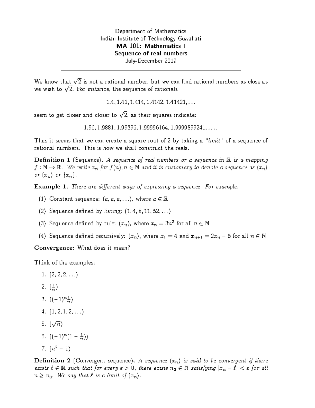 Sequence-note - Best notes - Department of Mathematics Indian Institute ...