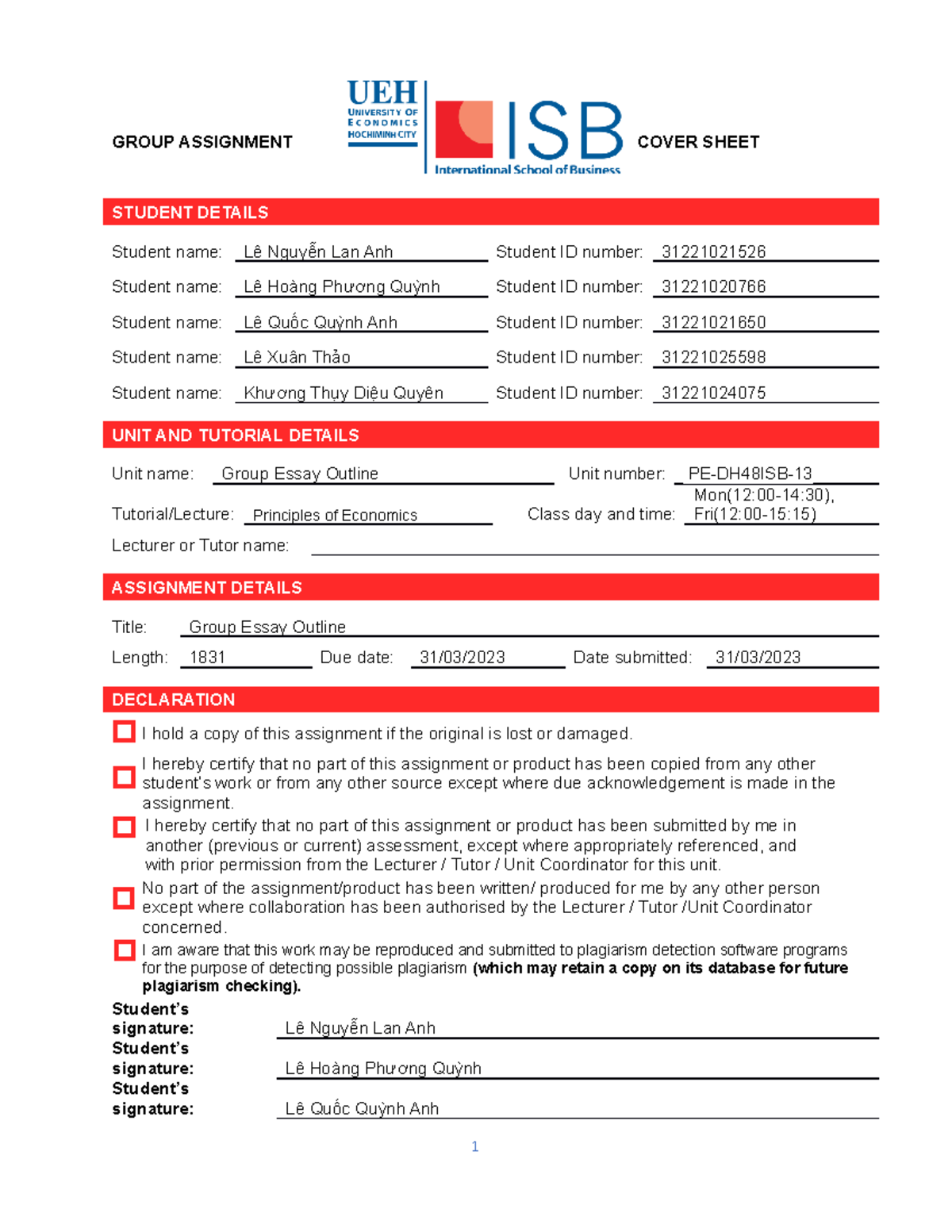 Group essay outline - PE - GROUP ASSIGNMENT COVER SHEET STUDENT DETAILS ...