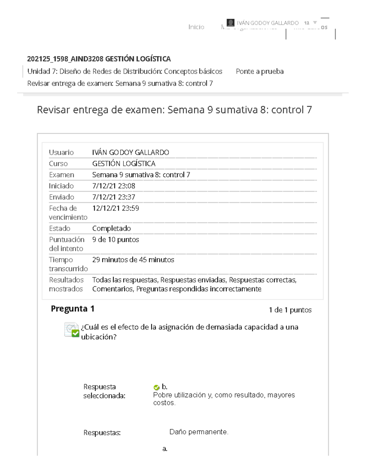 Revisar entrega de examen Semana 9 sumativa 8 control 7 &.. 2 1 - 202125_1598_AIND3208 GESTIÓN ...