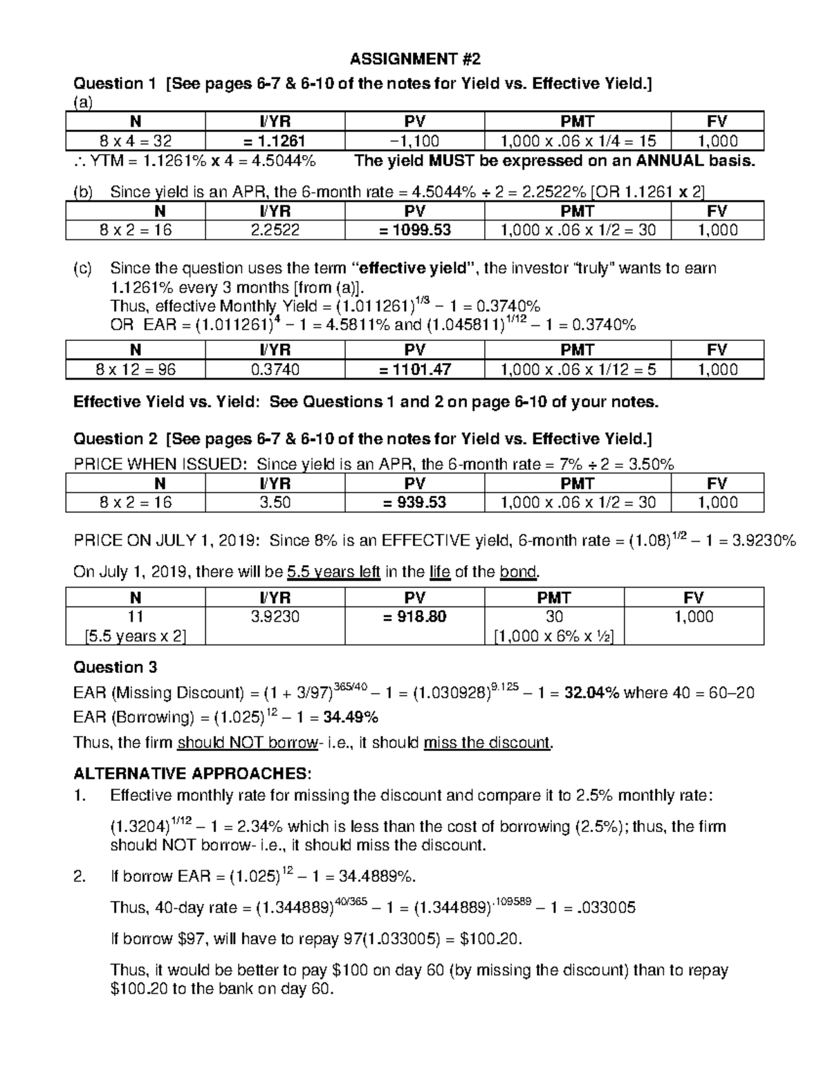 Busi370-1 - homework answers - ASSIGNMENT #2 Question 1 [See pages 6-7 ...