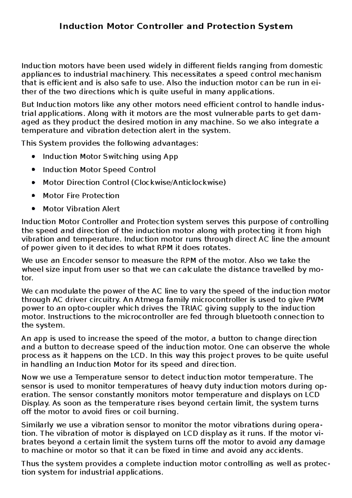 N571 - Sample of FYP - Induction Motor Controller and Protection System Induction motors have ...