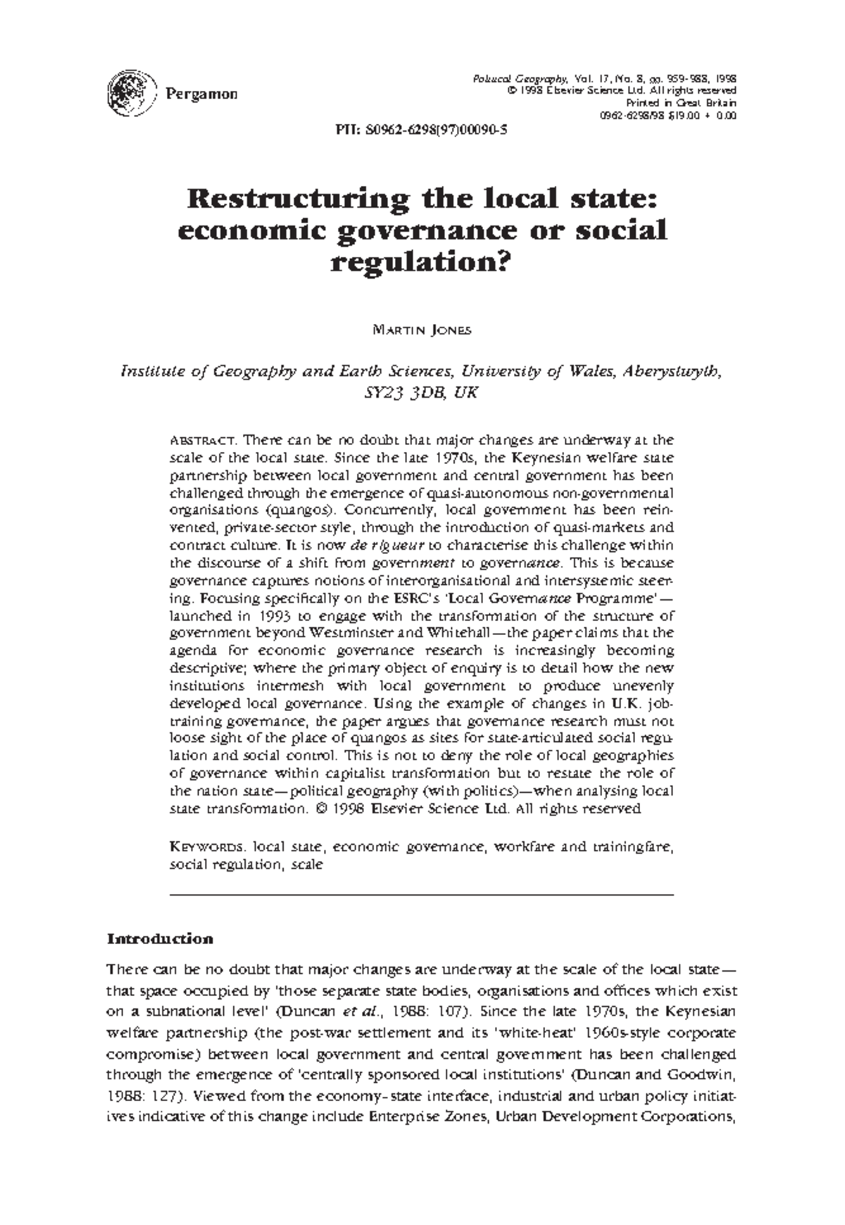 PE60E22 Refs C1 Restructure the local state Economic Governance or ...