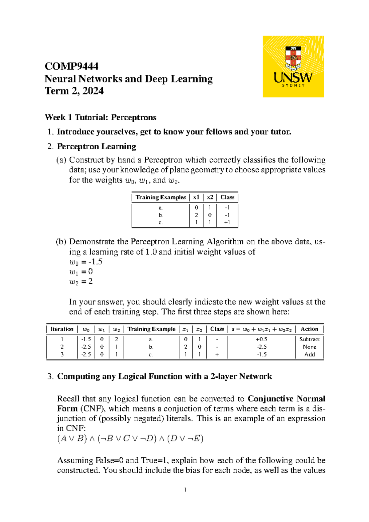 Tutorial 1-Questions - COMP Neural Networks and Deep Learning Term 2, 2024 Week 1 Tutorial ...
