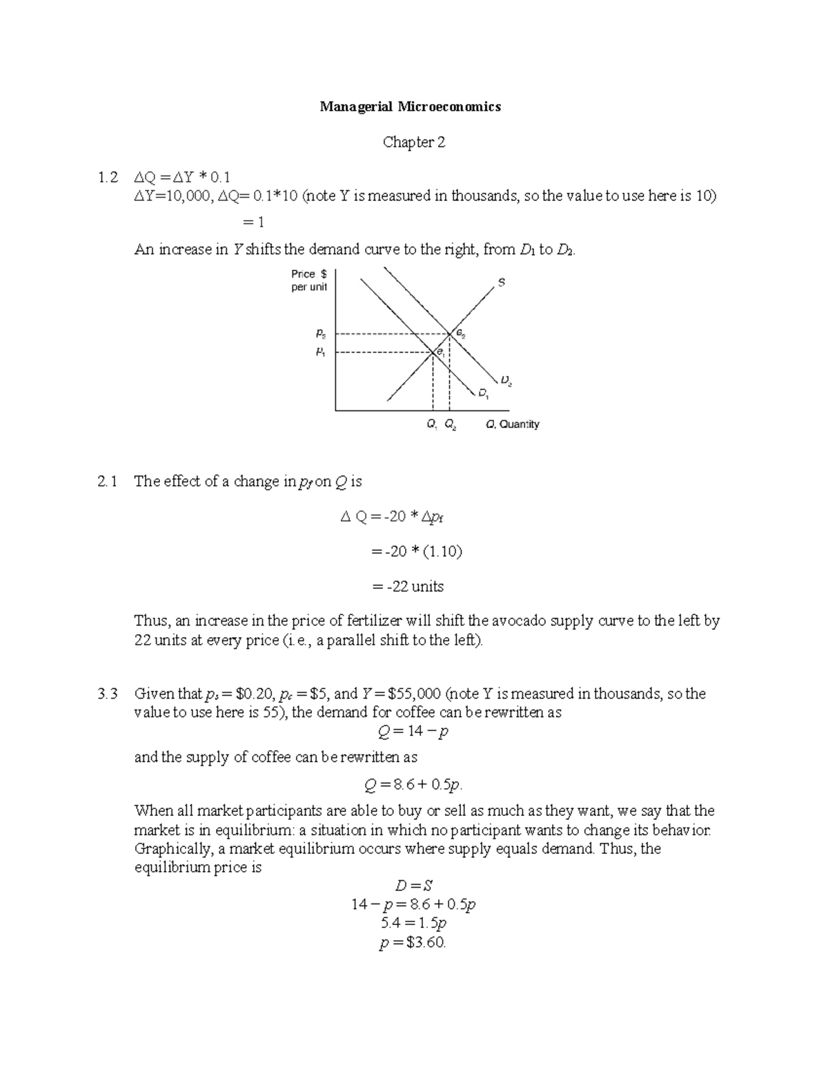 ECON Chapter 2 Practice - Managerial Microeconomics Chapter 2 1 ∆Q = ∆Y ...