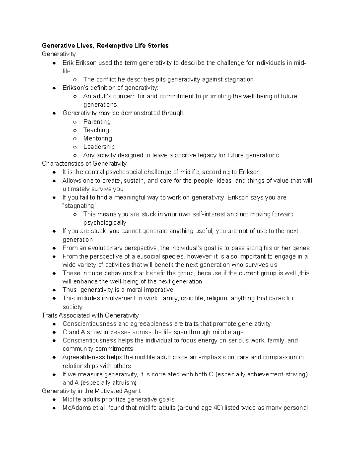 PSY 235 Chapter 9 - Professor Patricia Morokoff. - Generative Lives ...